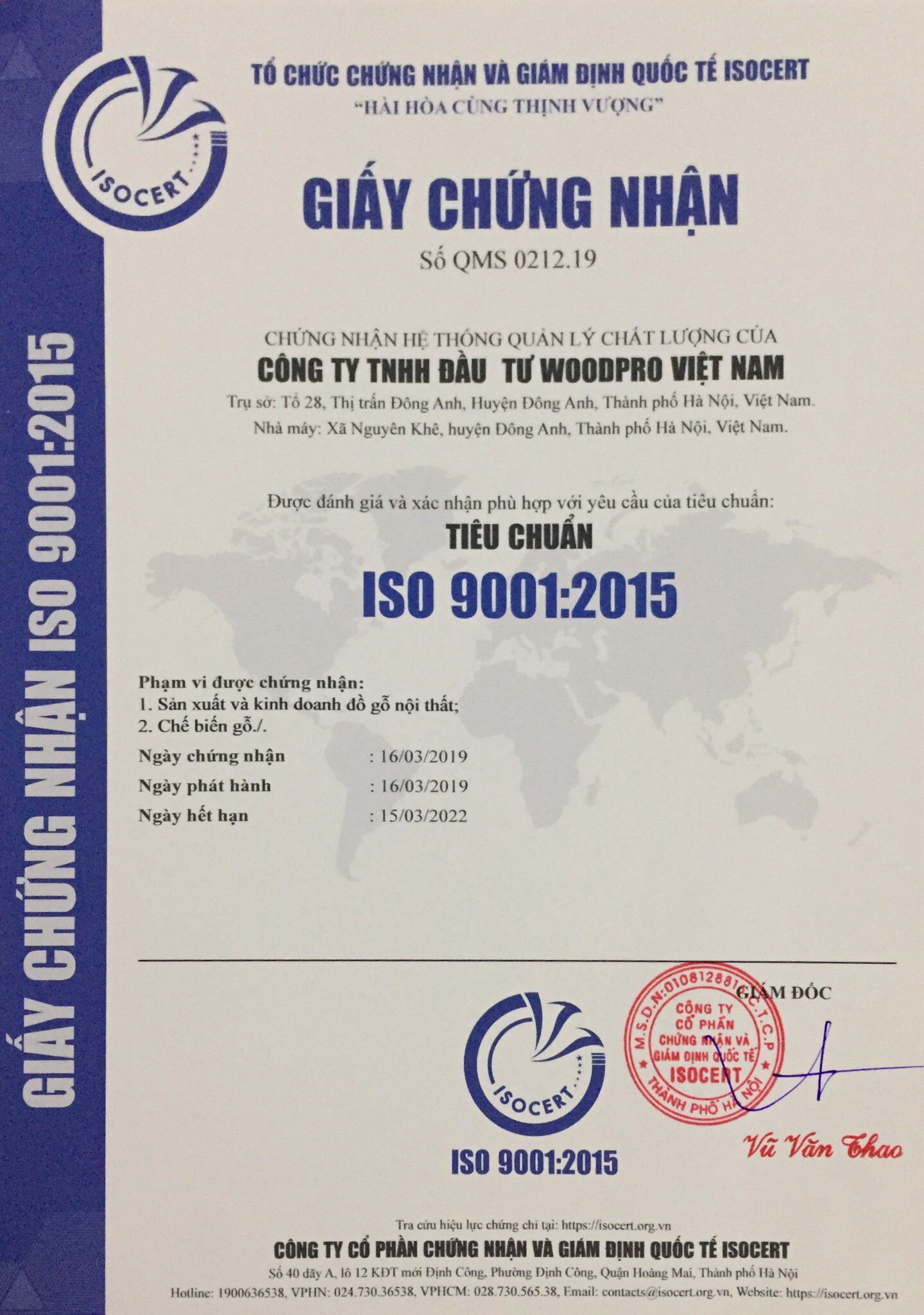 Tiêu chuẩn ISO 9001:2015 - ĐỒ GỖ NỘI NHẤT WOODPRO